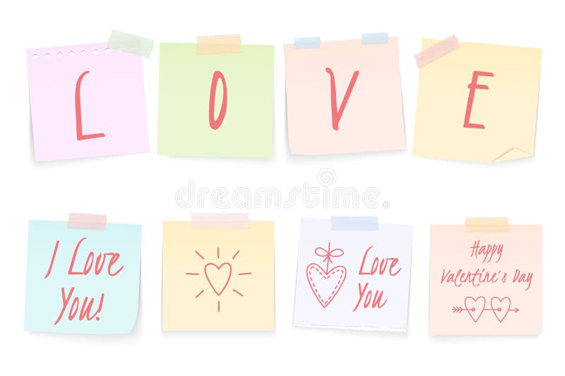 Sticky Notes with Love Text Stock Vector - Illustration of scotch ...