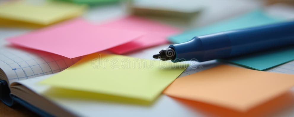 Sticky Notes, Marker Pen, Open Notepad on the Table. Creative ...