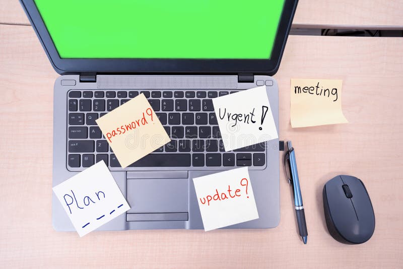 Sticky Notes with Messages on Laptop Computer. Stock Image - Image of ...