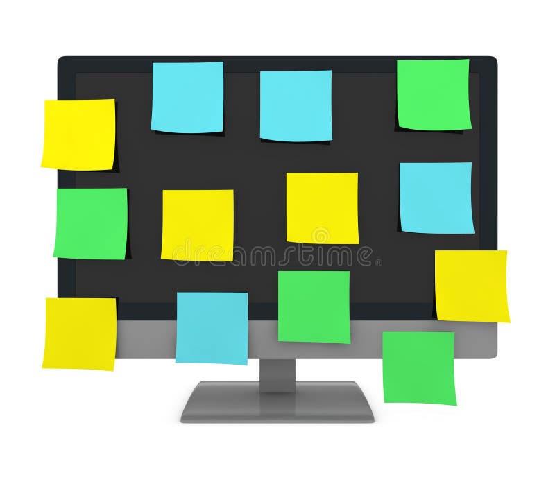 Sticky notes on a monitor stock illustration. Illustration of message ...