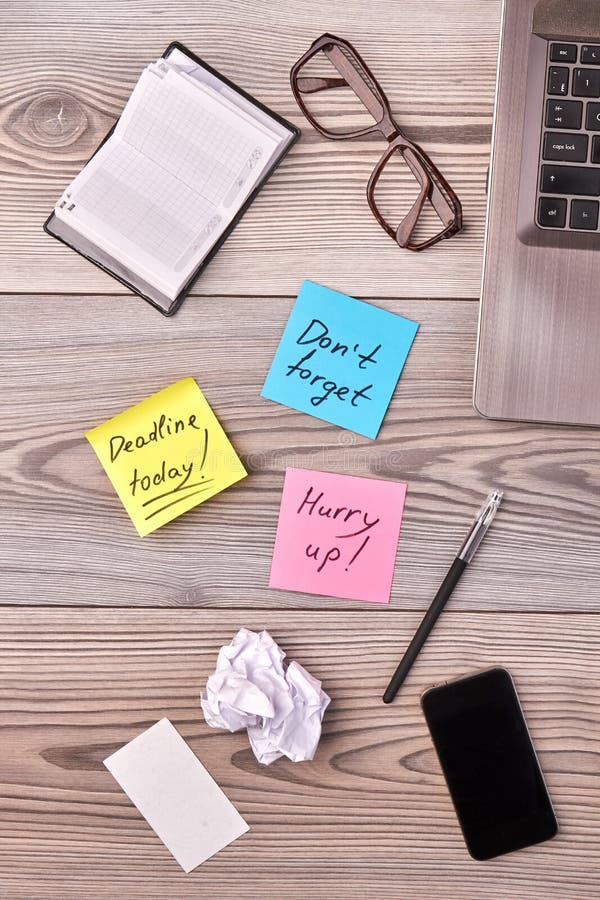 Sticky Notes with Motivation Text and Work Office Accessories. Stock ...