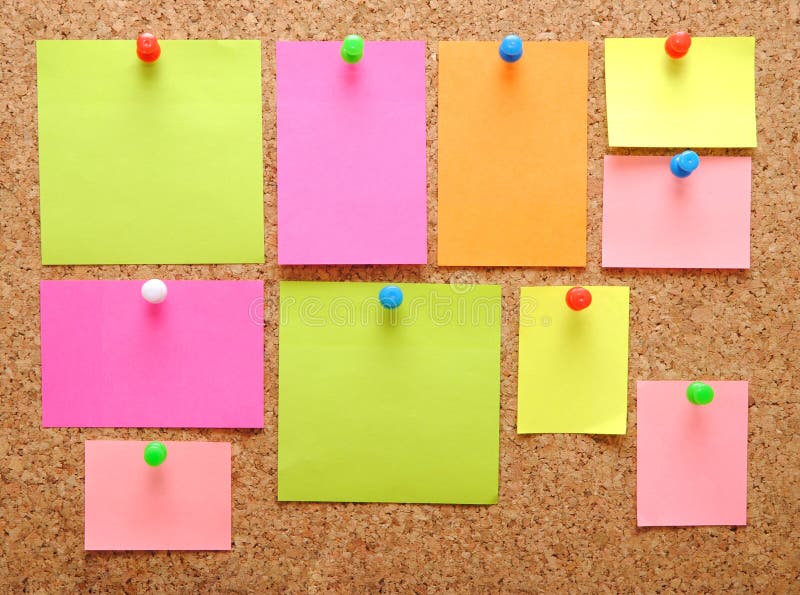 Sticky Notes Over Brown Cork Stock Photo - Image of descriptive ...