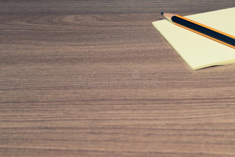 Sticky Notes and Pencil on a Wooden Table Stock Photo - Image of table ...