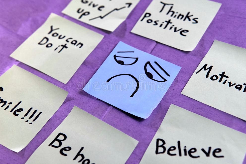 Sticky Notes with Sad Face Surrounded by Positive Messages Stock Image ...
