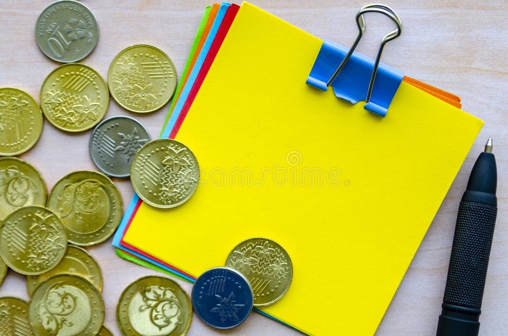 Sticky Notes on Scattered Coins with Customizable Space for Text or ...