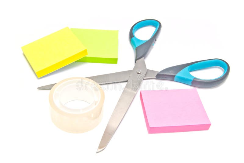 Sticky Notes, Scotch Tape and Scissors Stock Photo - Image of school ...