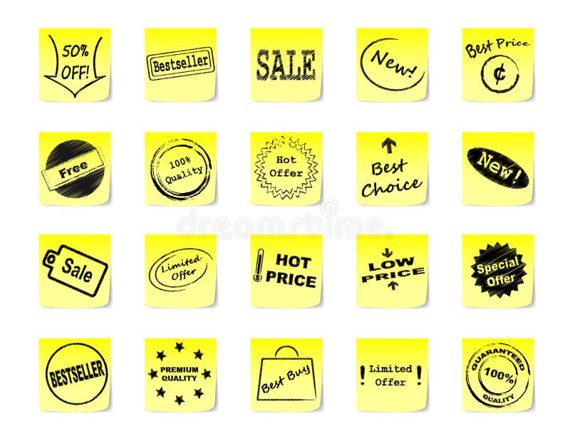 Sticky notes for shop stock vector. Illustration of sticker - 23294557