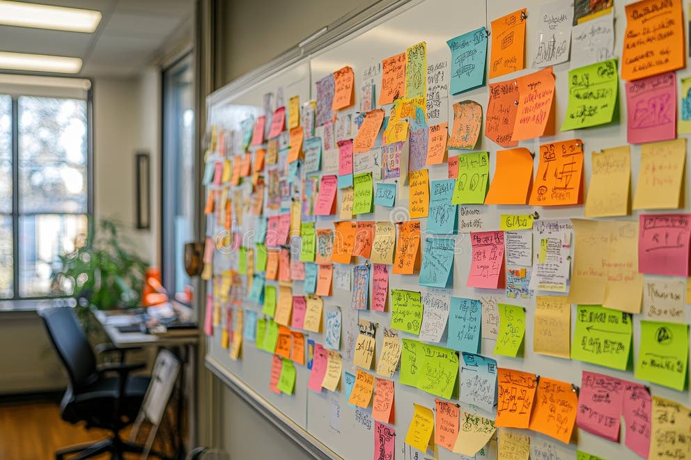 Sticky Notes on a Task Board To Organize Ideas and Workflow in a Office ...