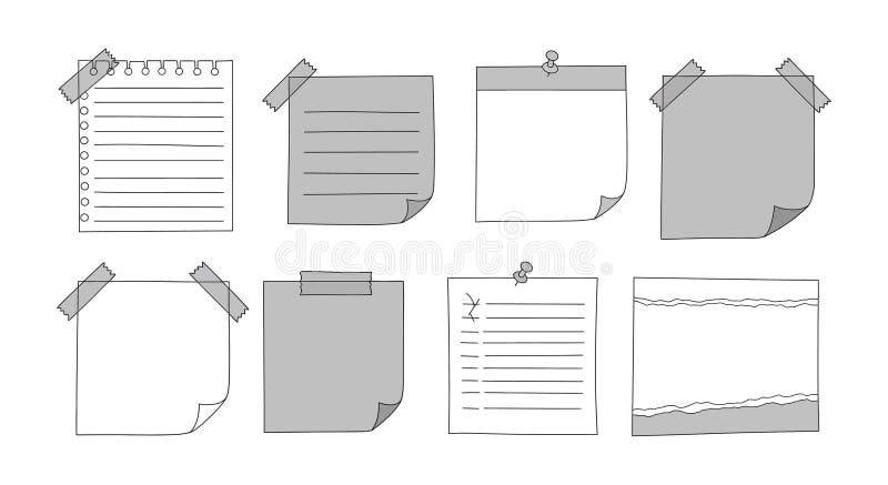 Sticky Notes in Various Shapes and Sizes with Paper Clips in a Flat ...