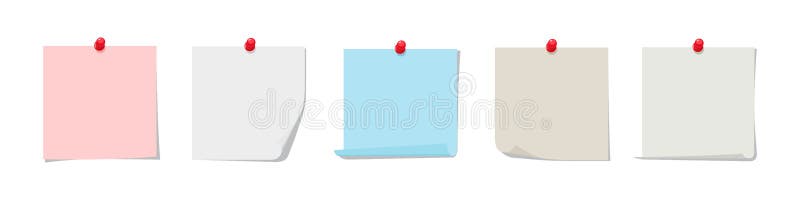 Sticky Notes Vector Collection. Colorful Sticky Paper with Red Pin ...