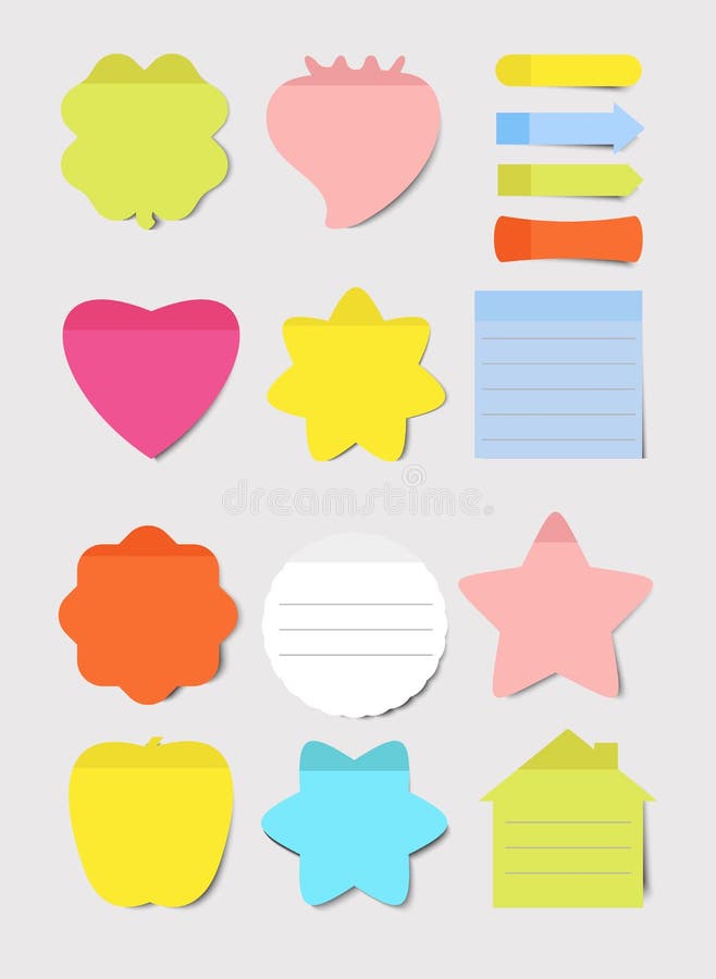 Sticky Notes. Vector Illustrations Set. Notepad Blank Paper Sheet for ...