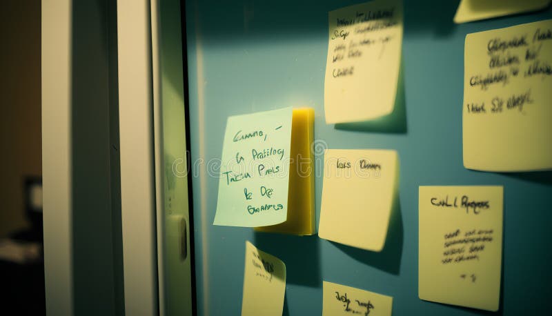 Sticky Notes on the Wall in the Office. Selective Focus. Toned Stock ...