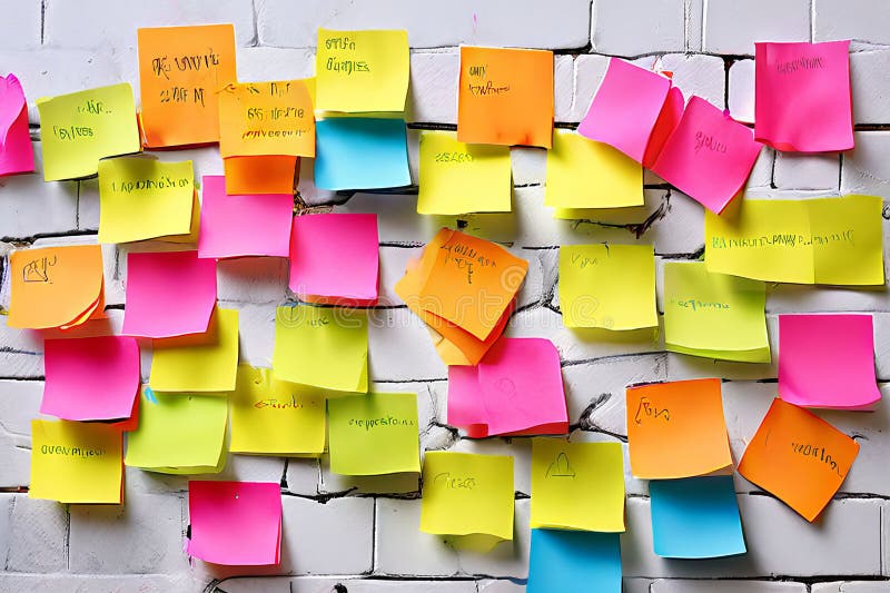 Sticky Notes on Wall a Section of a Wall Covered with Colorful S Stock ...