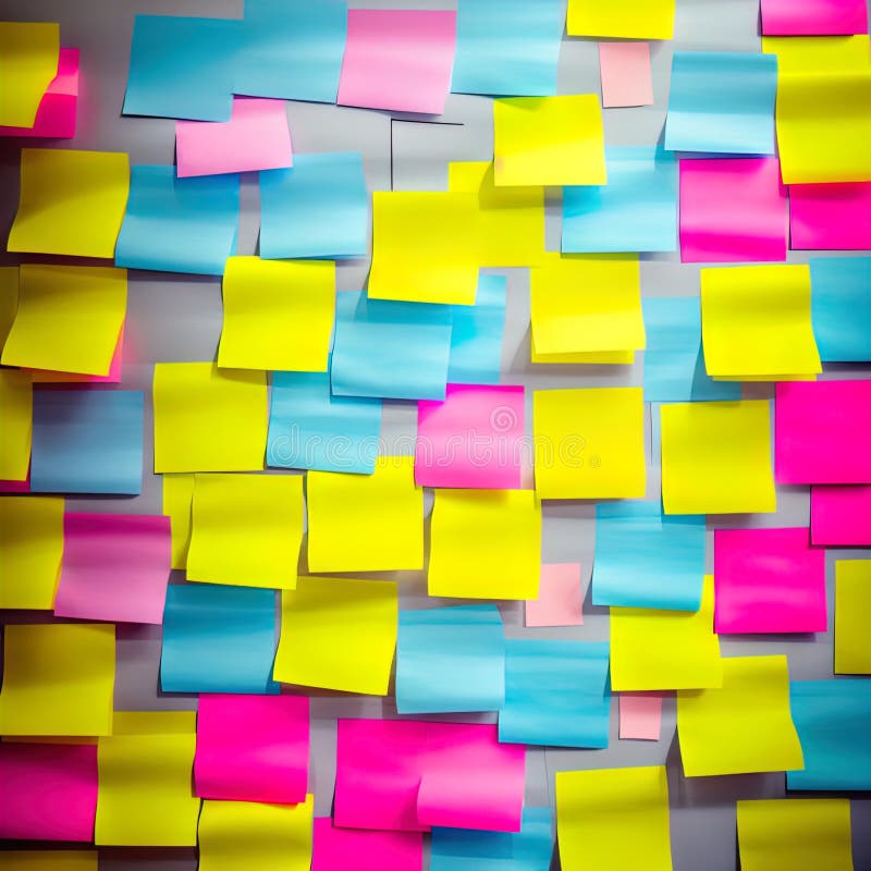 Sticky notes on a wall. stock illustration. Illustration of yellow ...