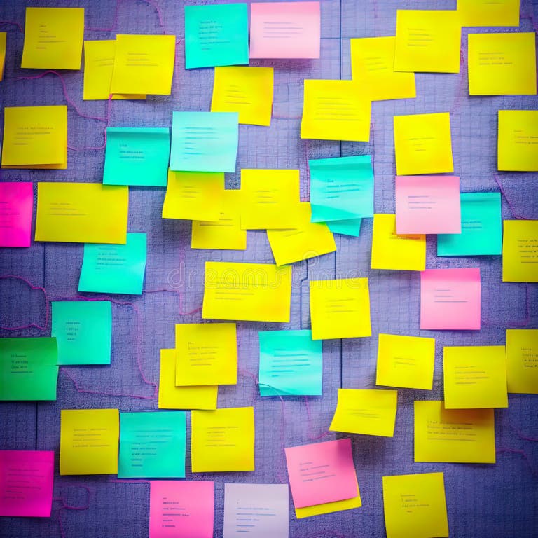 Sticky notes on a wall. stock illustration. Illustration of pink ...