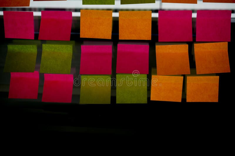Sticky Notes on Whiteboard, Flowchart Business Tasks. Array of Multi ...