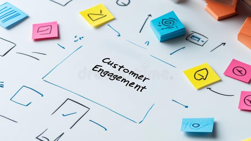 Sticky Notes on a Whiteboard Show the Customer Engagement Process Stock ...