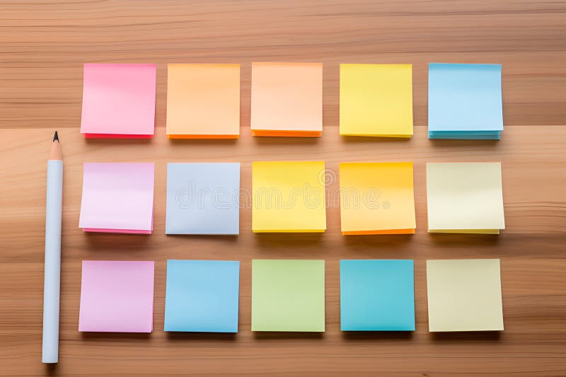 Sticky Notes on a Wooden Table. View from the Top Stock Image - Image ...