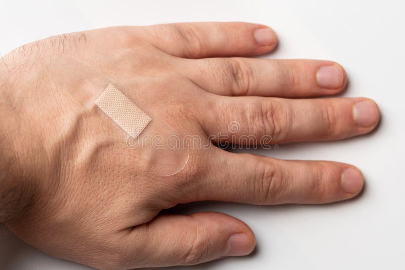 Sticky Plaster on Human Hand Stock Image - Image of medicine, band ...