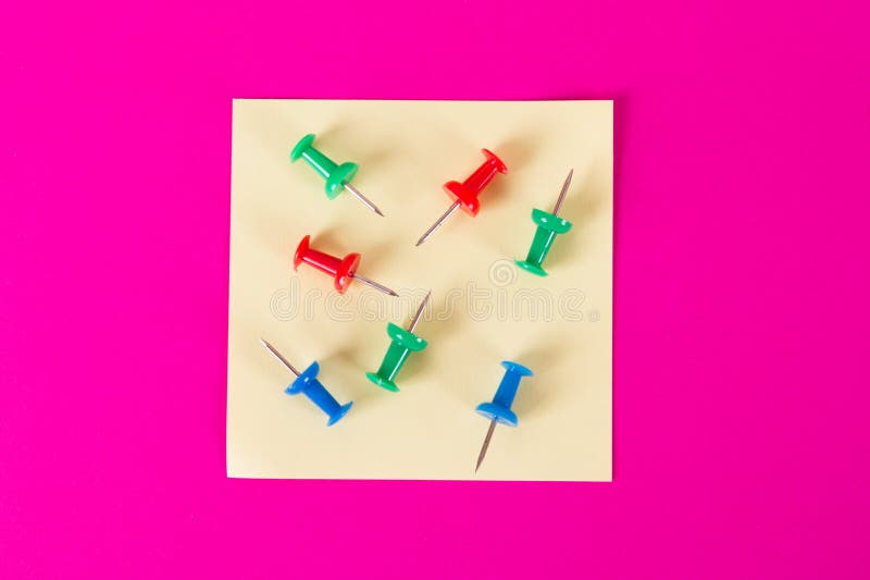 Sticky Post with Push Pins on Pink Background Stock Photo - Image of ...