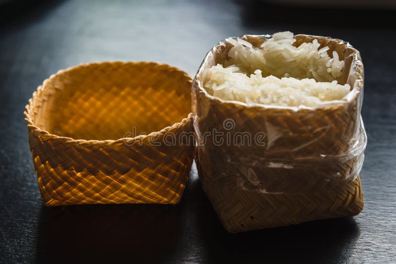 Sticky Rice in Bamboo Basket Stock Photo - Image of closeup, bamboo ...