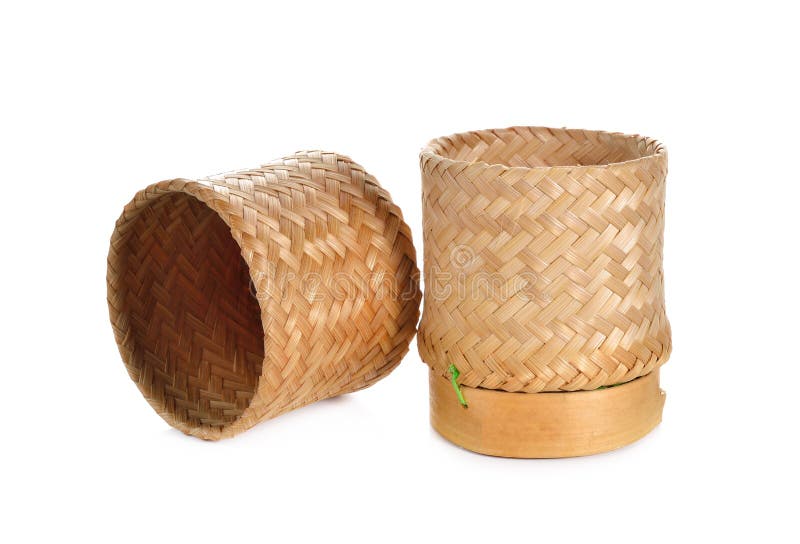 Sticky Rice Bamboo Basket Container on White Stock Image - Image of ...