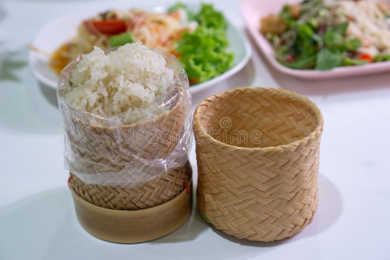Sticky Rice in Bamboo Container Stock Image - Image of salad, vegetable ...