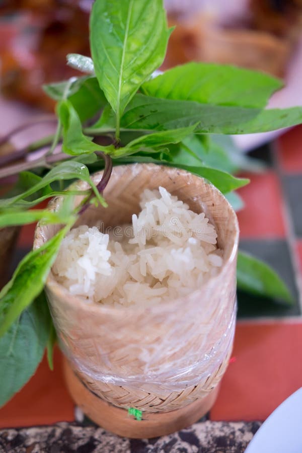 Sticky rice in rice basket stock image. Image of style - 126870973