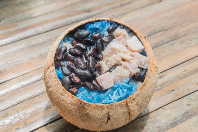 Sticky Rice , Black Bean and Taro in Coconut Shell. Stock Photo - Image ...