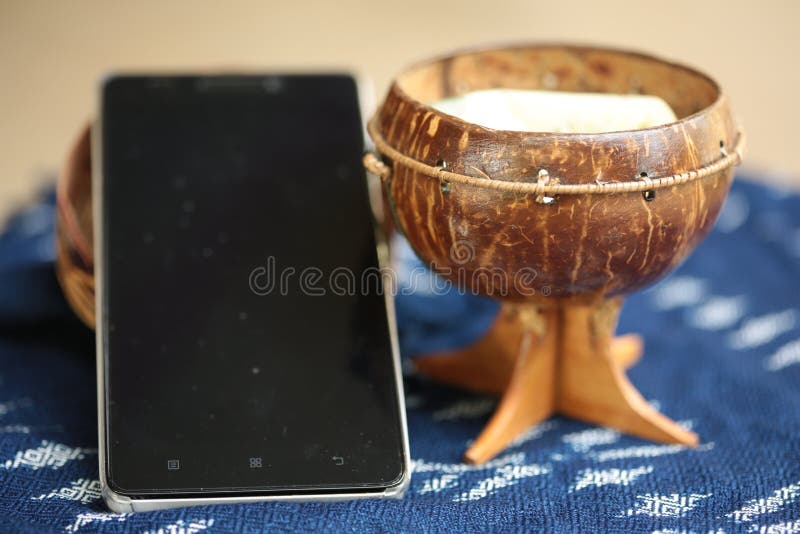 Sticky rice box and mobile stock photo. Image of concept - 78961584