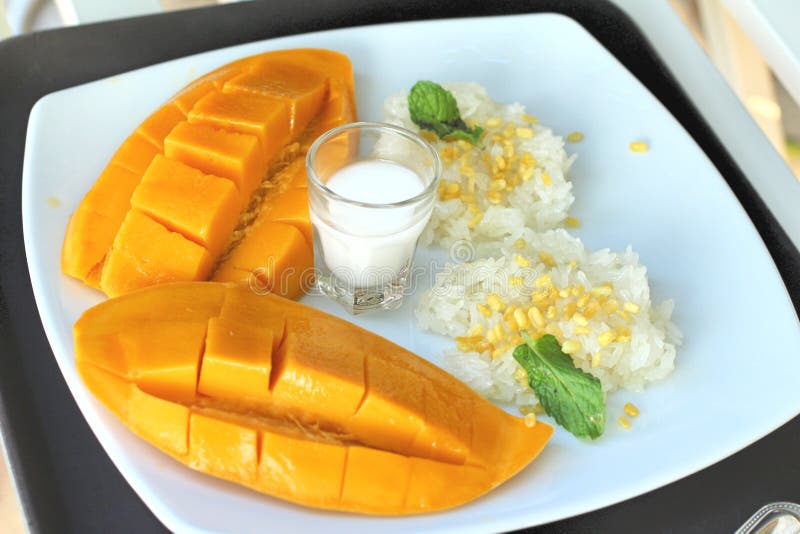 Sticky Rice with Coconut Milk Mix and Ripe Mango. Stock Photo - Image ...
