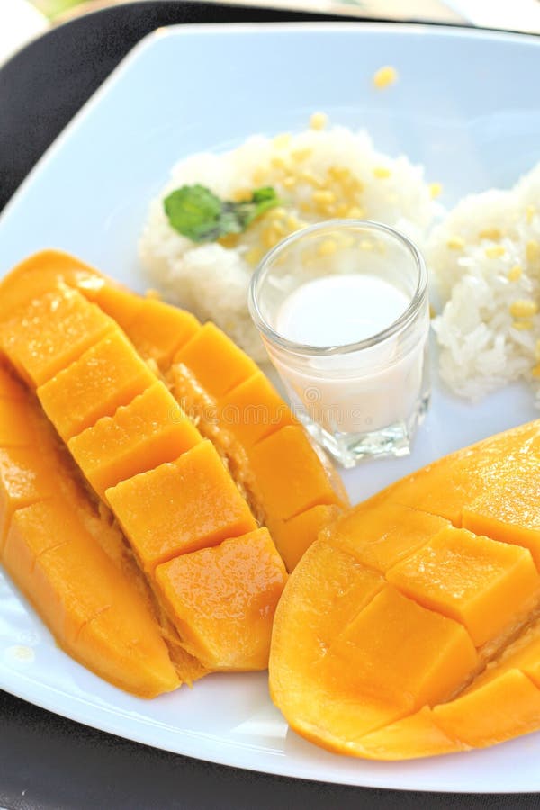 Sticky Rice with Coconut Milk Mix and Ripe Mango. Stock Image - Image ...