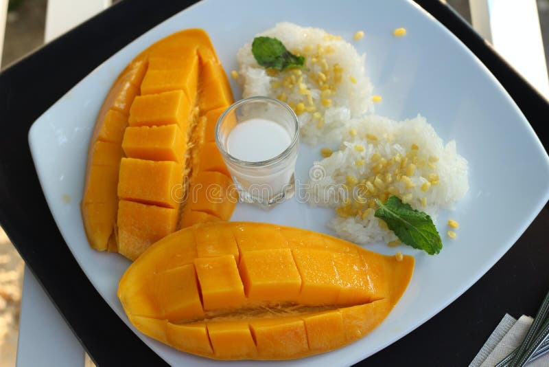 Sticky Rice with Coconut Milk Mix and Ripe Mango. Stock Image - Image ...