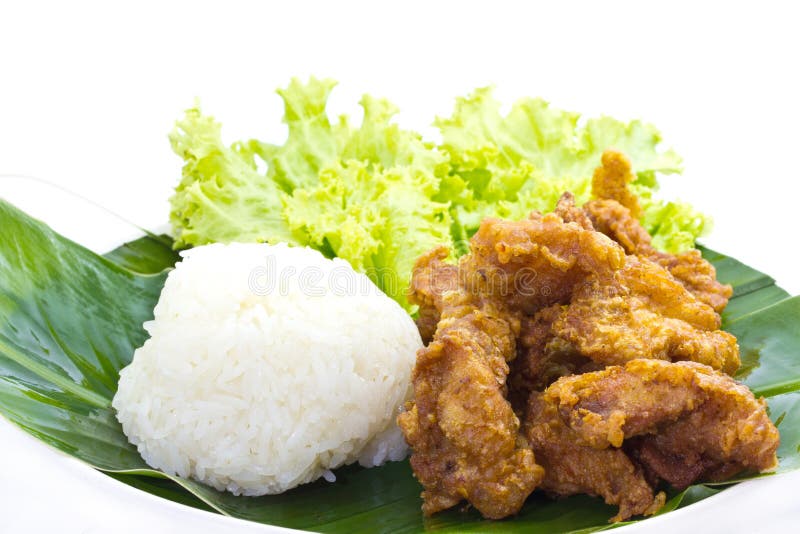 Sticky Rice with Fried Chicken Stock Photo - Image of shortening ...