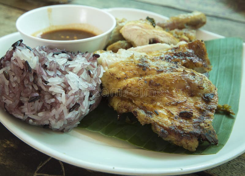 Sticky Rice with Grill Chicken Stock Photo - Image of spicy, sticky ...