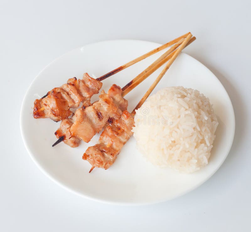 Sticky Rice with Grilled Pork Stick Stock Image - Image of sticky, food ...