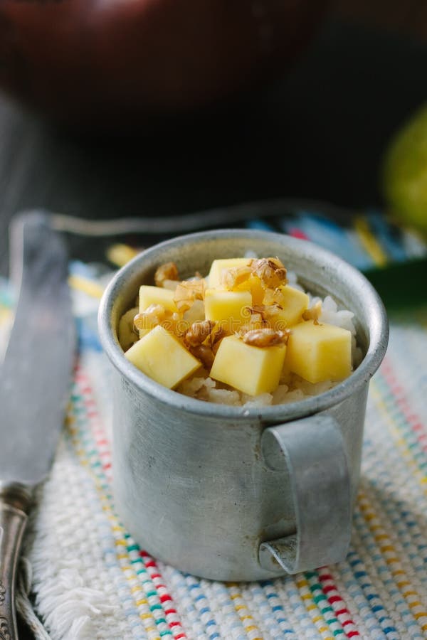 Sticky Rice with Mango Fruit and Nuts Stock Image - Image of dessert ...