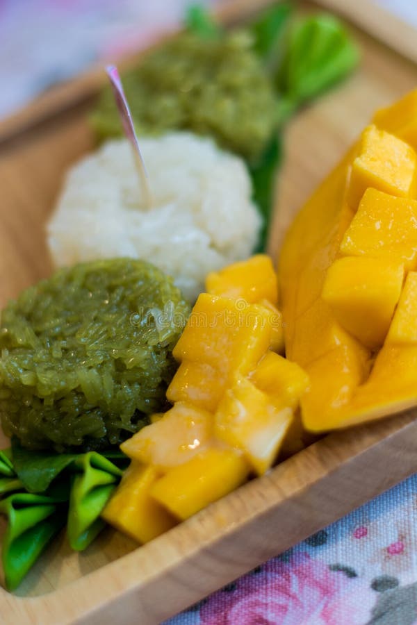Sticky rice mango stock photo. Image of tray, yellow - 73416588