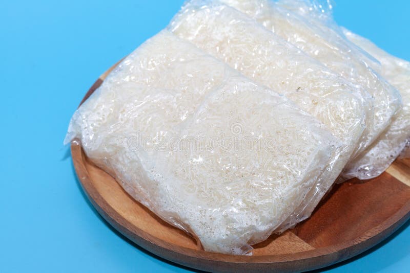 Sticky Rice in Plastic Bag in Thai Style on Blue Background Stock Photo ...