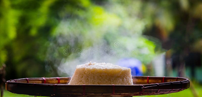 Sticky Rice Steamed Cooked on a Bamboo Tray. Stock Photo - Image of ...