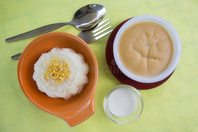 Sticky Rice with Steamed Custard in the Cup Stock Image - Image of ...