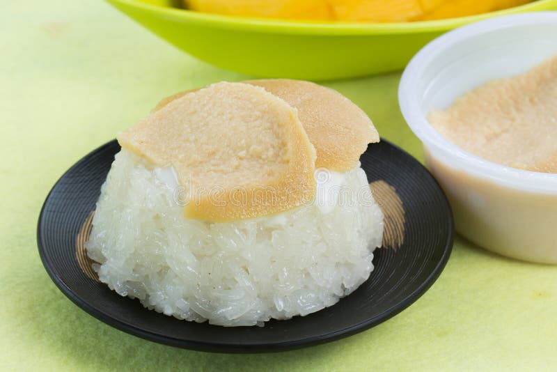 Sticky Rice with Steamed Custard on the Plate Stock Photo - Image of ...