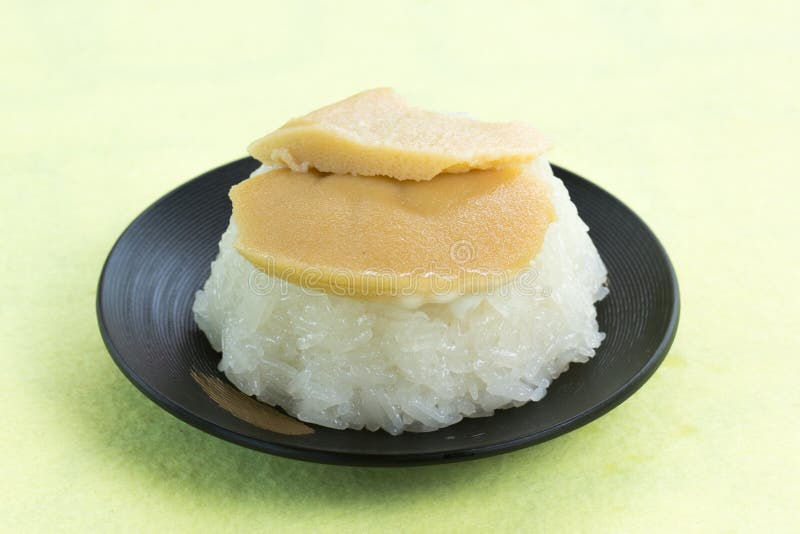 Sticky Rice with Steamed Custard on the Plate Stock Photo - Image of ...