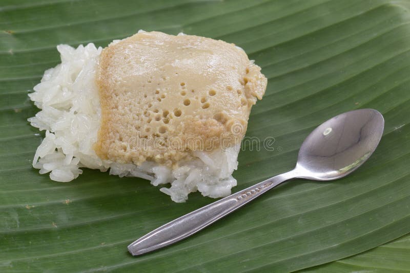 Sticky Rice with Steamed Custard Stock Image - Image of snack, dessert ...