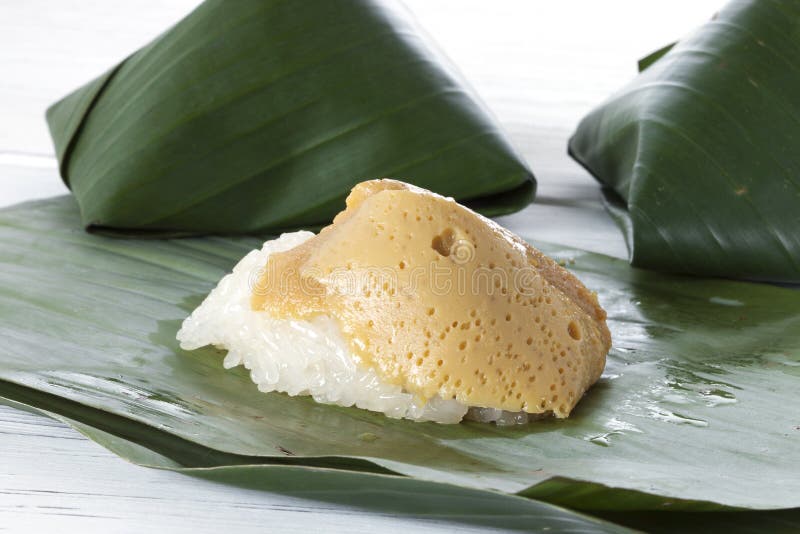 Sticky Rice with Steamed Custard Stock Image - Image of banana ...