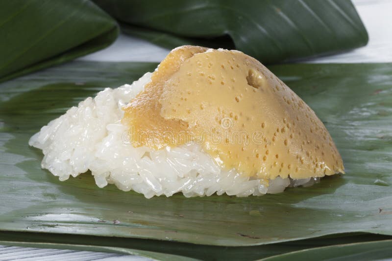 Sticky Rice with Steamed Custard Stock Photo - Image of cream, green ...