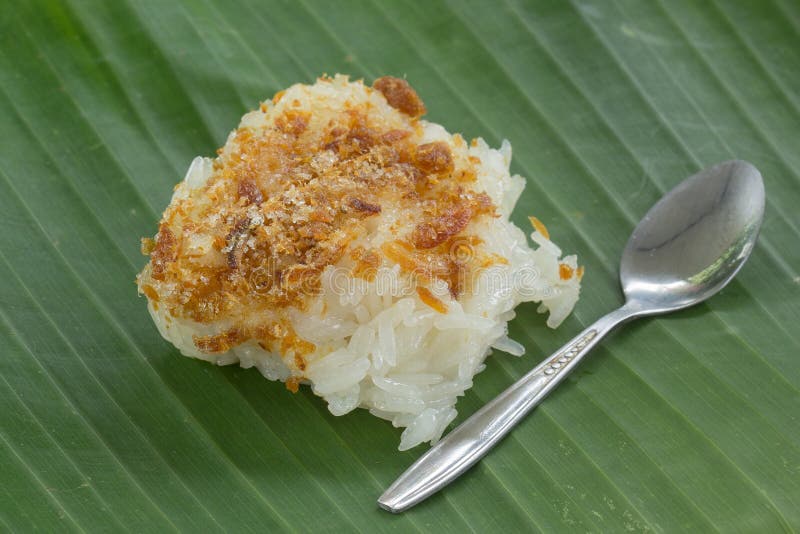 Sticky Rice with Sugar Dried Fish Topping Stock Image - Image of sweet ...