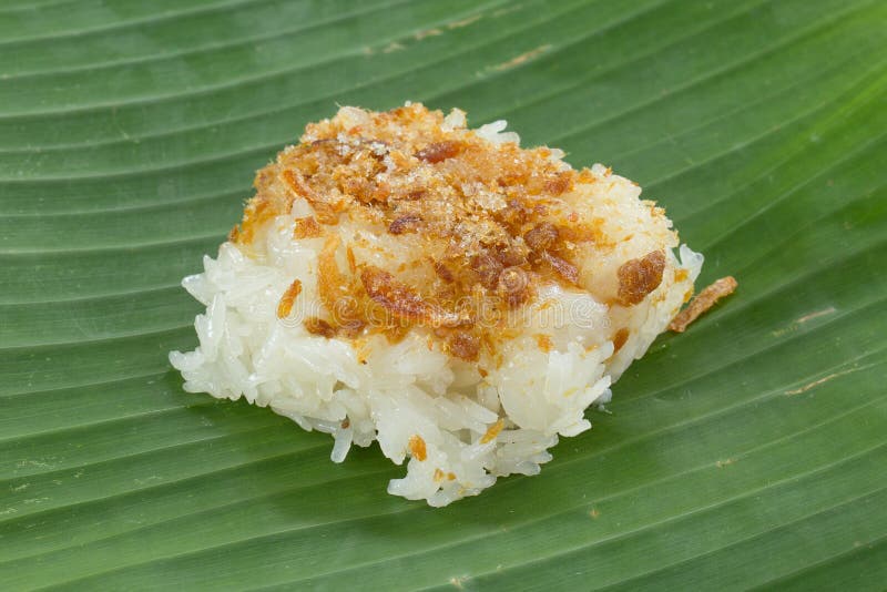 Sticky Rice with Sugar Dried Fish Topping Stock Image - Image of bright ...