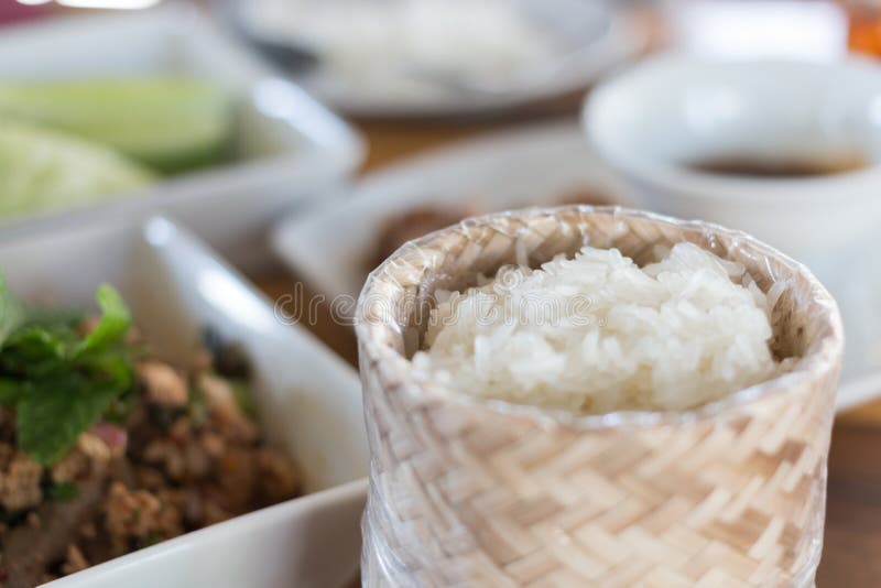 Sticky rice and thai food stock image. Image of rice - 49327231