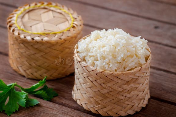 Sticky Rice in Woven Bamboo Container Stock Image - Image of cooking ...